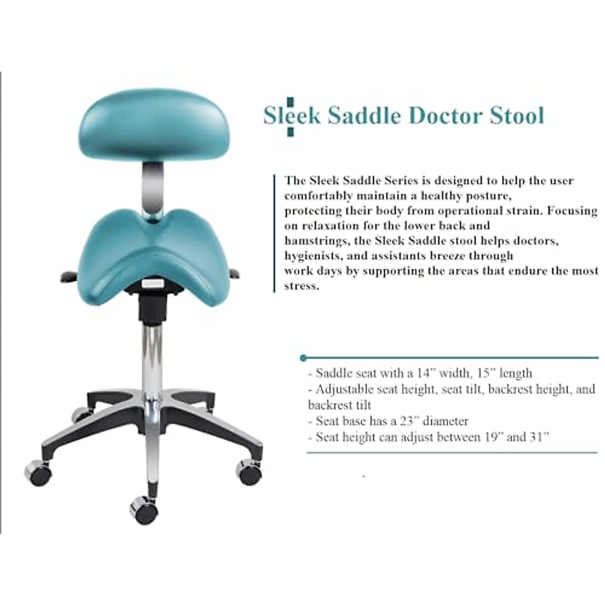 AmeriCan Goods Professional Rimostool Deluxe Sleek Saddle Series Dental Rolling Saddle Seat Cusion Chair for Doctor's Office (Cobalt)