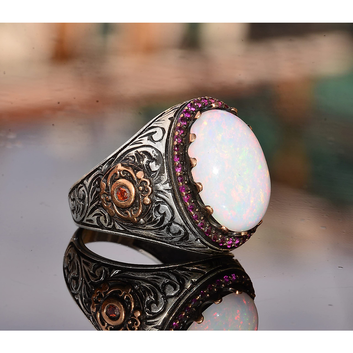 Genuine Natural Australia Opal Gemstone Ring, 7.55 Carat, King Ring, Sterling Silver Ring, Engagement Ring