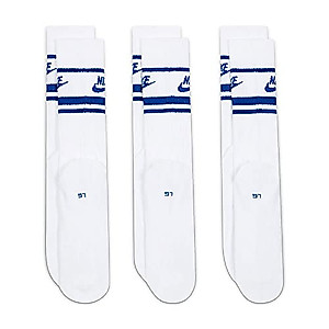 Nike Men`s Everyday Essential Crew Socks 3 Pack (White(DX5089-105)/B, Large)