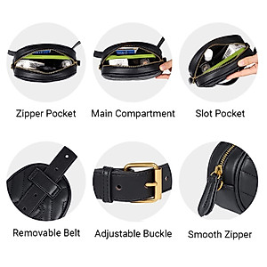 Geestock Black Fanny Packs, Leather Waist Bags for Women, Waterproof Belt Bag, Crossbody Bag, Stylish Bumbag for Party, Travel, Gift