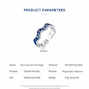 Starry Sky Moon Star Open Statement Ring S925 Sterling Silver Blue Universe Waves Stacking Engagement Wedding Rings Finger Band for Women