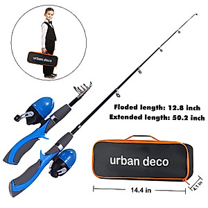 Urban Deco Kids Fishing Pole, Portable Telescopic Rod and Reel Combos Kids Fishing Rod Kit with Tackle Box for Boys,Girls,Youth,Beginner, Starter - Blue