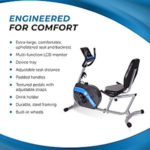 Stamina Recumbent Exercise Bike 345 - Exercise Bike with Smart Workout App - Recumbent Exercise Bike for Home Workout - Up to 300 lbs Weight Capacity