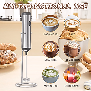Electric Milk Frother, Handheld with Stainless Steel Stand USB-charging Foam Maker, DOUBLE WHISK Mini Blender and Electric Mixer Coffee Frother for Frappe, Latte, Matcha（USB-charging）