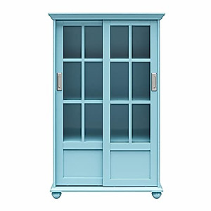 Ameriwood Home Aaron Lane Bookcase with Sliding Glass Doors, Pale Blue