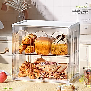 Double Layer Bread Box for Kitchen Countertop, Clear Bread Container, Large Bread Storage, Bread Boxes for Kitchen Counter