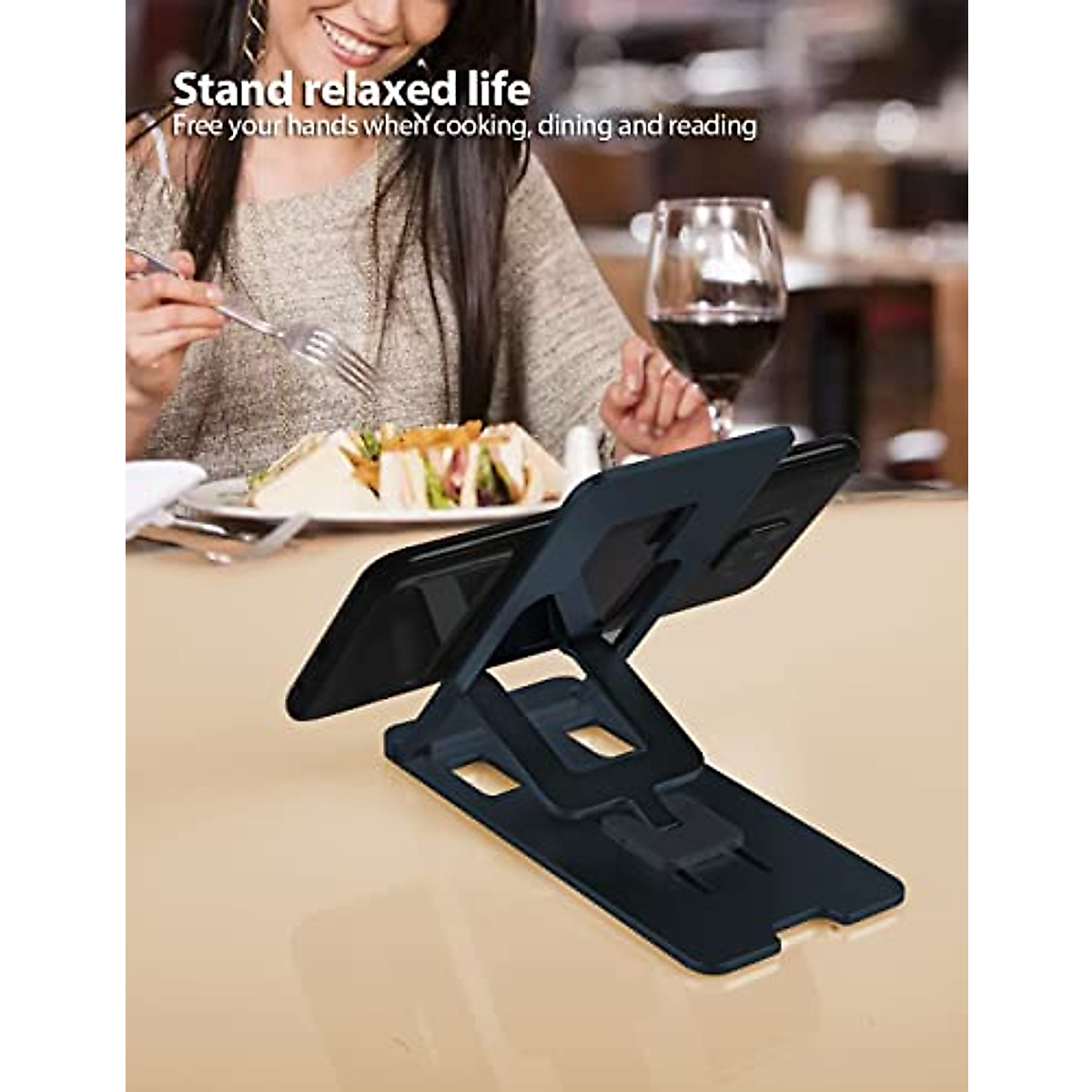 Cell Phone Stand, Portable Aluminum Phone Holder, Adjustable Phone Dock Cradle, Compatible with iPhone 13/12/11 Pro Max, Samsung Galaxy, Small Tablets(Black)