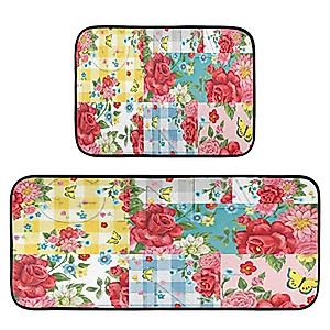 Rose Flower Butterfly Kitchen Mats The Flower Floral Kitchen Rugs Runner Laundry Rug Non Slip Floor Door Mats Soft Doormats Carpet Home Decor Set of 2