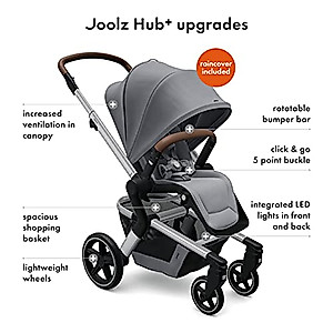 Joolz Hub+ - Parent Facing Stroller for Babies 6 Months+ (Up to 50 lbs) - Compact & Stylish - Easy Fold - One-Hand Steering - LED Lights - XXL Sunhood - Superior Comfort (Gorgeous Grey)