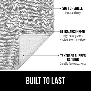 Gorilla Grip Bath Rug and Area Rug Set, Bath Rug Size 24 x 17 in, Shaggy Machine Washable Mats, Area Rug Set Size 22 x 19 x 15 in and 30x20, Absorbent Washable Mats, Both in Gray, 2 Item Bundle
