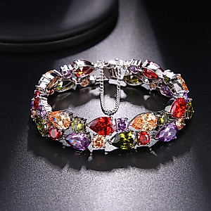 Orglace Classic Ladies Bracelet,Simulated Birthstone,Created Garnet Amethyst Morganite Peridot,White Cubic Zirconia for Women
