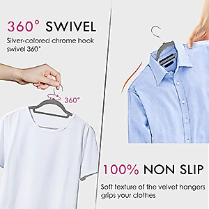 ATZJOY Non Slip Space Saving Velvet Hangers (50 Pack, Gray)