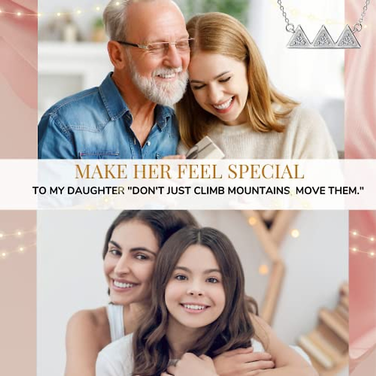 Daughter Necklace for Valentine's Day - Move Mountains, Sterling Silver 925 - Daughter Gifts from Mom or Dad, Necklace for Daughter, Birthday Gift, Graduation Gifts, Mother Daughter Jewelry Gift