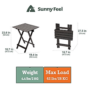 SUNNYFEEL Folding Camping Table - Lightweight Aluminum Portable Picnic Table, 18.5x18.5x24.5 Inch for Cooking, Beach, Hiking, Travel, Fishing, BBQ, Indoor Outdoor Small Foldable Camp Tables