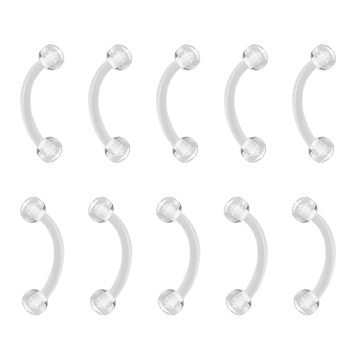 6ixGosh 16g Curved Barbell Bridge Eyebrow Piercing Retainer Jewelry, Snake Eyes Tongue Rings, Bioflex Plastic Clear Piercing Retainer Belly Button Ring, Plastic, plastic