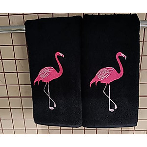 2-Pack White Flamingo Fingertip Kitchen Towels, Deluxe Premium Terry Hand Towels 100% Cotton, 11inchx18inch (Black), 11WX18L
