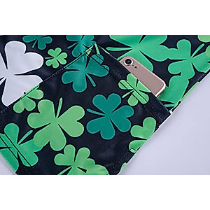 St. Patrick's Day Scrub Tops Women Cute V-Neck Green Shamrocks Printed Working Uniforms Shirt 2 Pockets Holiday Tshirt