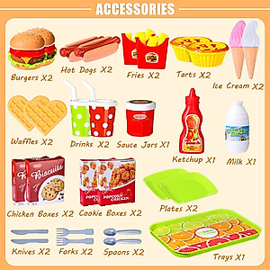 Zomiboo Pretend Play Food Toy Set for Kid Kitchen, Fake Food Plastic Burgers Sandwich Toys Pretend Food Playset Preschool Role Play Kitchen Restaurant Sets Christmas Birthday Gift for Girls Boys