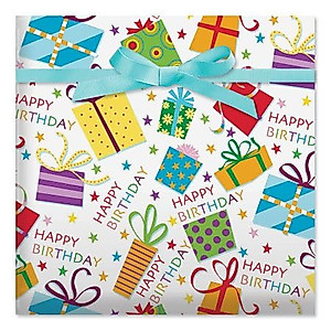 Happy Birthday Packages Double-Sided Jumbo Rolled Gift Wrap - 23 Inches x 32 Feet (61 Square Feet Total), Peek-Proof, For Birthdays, Graduations, Baby Showers and More