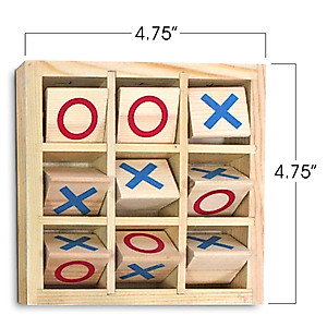 Gamie Wooden Tic-Tac-Toe Game, Small Travel Game with Fixed Spinning Pieces, Classic Wood Game for Kids, Fun Indoor Game Night Activity for Boys and Girls