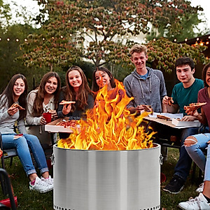 20.5 Inch Smokeless Fire Pit for Outdoor Wood Burning, Portable Stainless Steel Camping Stove with Stand and Handle, Unique Removable Ash Pan Design, H: 11.5 in, 18.7 lbs - Ideal for Camping