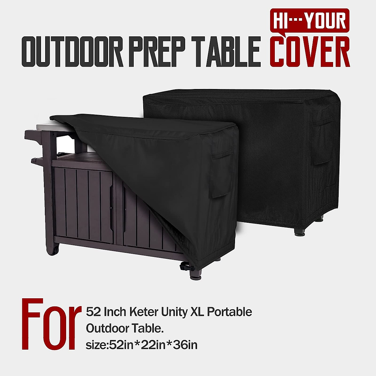 Prep Table Cover, Fits 52 inch Keter Unity XL Portable Outdoor Table,420D Tear-Resistant, UV Resistant, All Weather Protection Waterproof,52"L x 22"W x 36"H