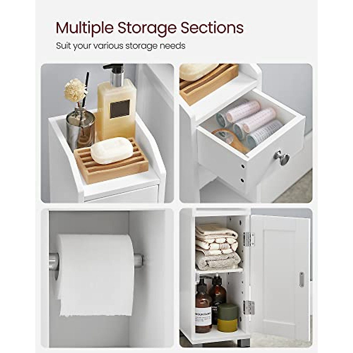 VASAGLE Small Bathroom Storage Cabinet, Toilet Paper Holder with Storage, Toilet Paper Storage Cabinet, Bathroom Organizer with Adjustable Shelf, Water-Proof Feet, for Small Spaces, White UBBC846P31