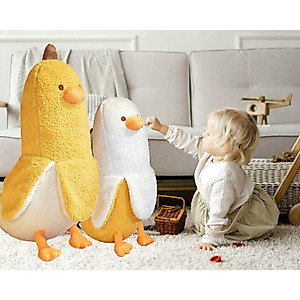 Banana Duck Plush Toy 19.6'',Cute Plushies Banana Stuffed Animal,Duck Plushie Long Banana Duck Plush Pillow,Funny Hugging Pillow Sleeping Cushion Soft Gifts for Boys Girls Birthday Christmas(White)