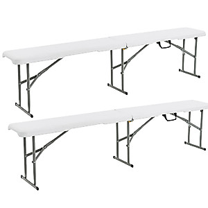 Giantex 6 Feet Folding Bench, Set of 2 Portable Indoor Outdoor Seat for Picnic Camping Party Dining, Foldable Bench with Carrying Handle 550 lbs Capacity Off White