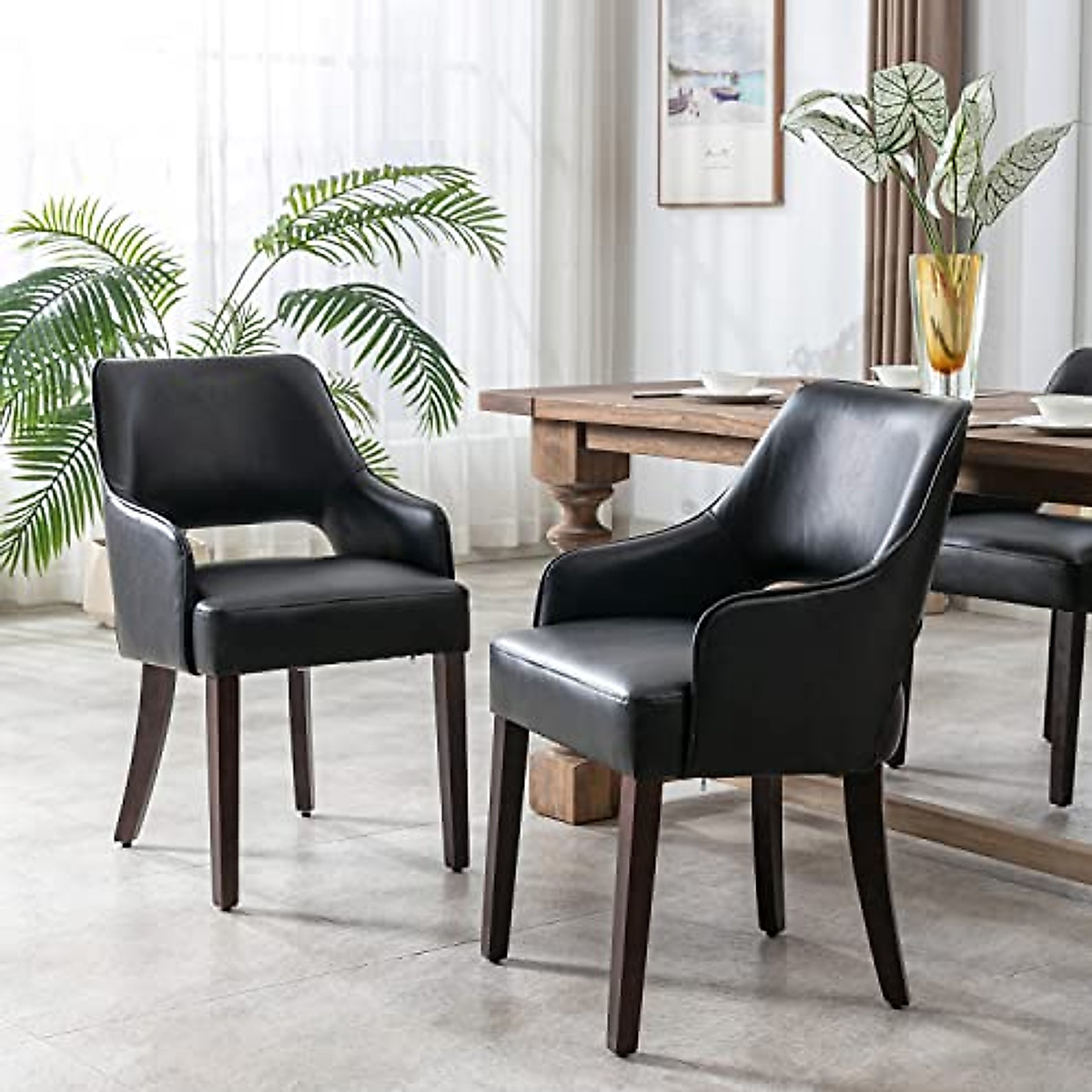 chairus Modern Dining Chairs Set of 6 PU Leather Living Room Chairs with Open Back and Wood Legs Comfy Upholstered Side Chair for Kitchen/Restaurant/Bedroom, Black