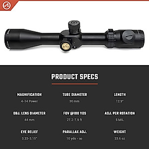Athlon Optics Talos BTR 4-14x44 First Focal Plane Riflescope, APLR2 FFP IR MIL Reticle, Black