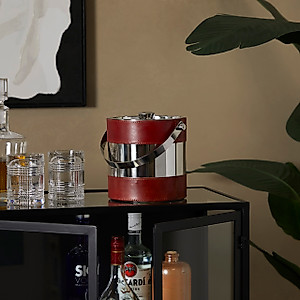 The Novogratz Leather Handmade Ice Bucket with Lid, 8" x 7" x 12", Red