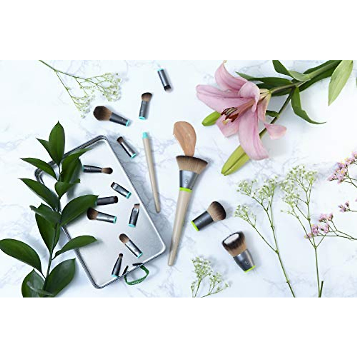 EcoTools Interchangeables Total Renewal Eye Makeup Brush Kit, Customizable Makeup Brushes for Eyeshadow, Travel-Friendly Kit, Eco-Friendly Synthetic Bristles, Cruelty Free & Vegan, 9 Piece Set