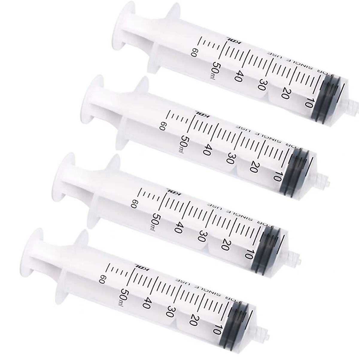 4 Pack 50ml Plastic Syringe Luer Lock With Measurement No Needle for Scientific Labs Liquid Measuring