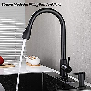 Keonjinn Black Kitchen Faucet with Pull Down Sprayer, Stainless Steel Kitchen Sink Faucet Single Handle Pull Down Kitchen Faucets, High Arc Single Hole Matte Black Kitchen Faucets with Deck Plate