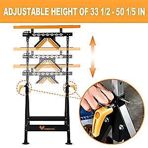 WORKESS 4 in 1 Roller Stand, Stable 440 Lbs Load Capacity with Saw Horses, V-Shaped, Multi-Directional Rollers & Outfeed Roller, Adjustable Height 33”- 50”, Folding for Woodworking