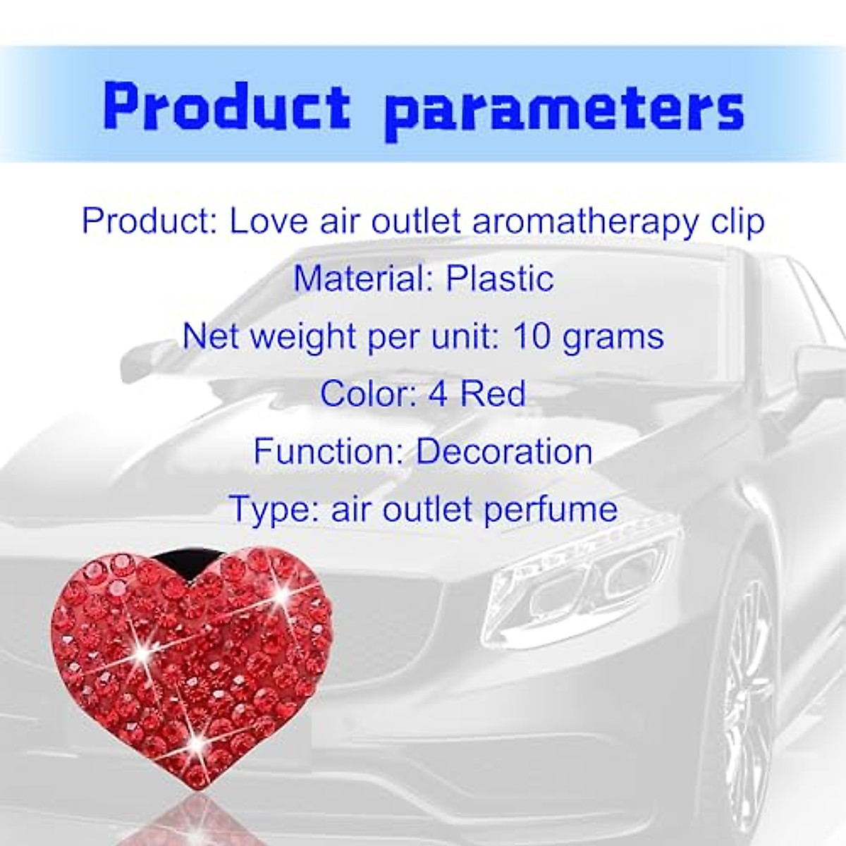 cueclue 4 PCS Bling Car Air Conditioner Outlet Clip, 1.07" x 1.07" Heart-Shaped with Rhinestones Vent Clip, Car Decoration Accessories, Products Compatible with Most Car Models (Red)