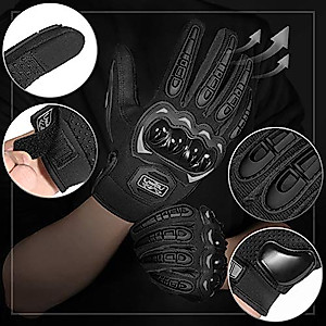 COFIT Motorcycle Gloves for Men and Women, Full Finger Touchscreen Motorbike Gloves for BMX ATV MTB Riding, Road Racing, Cycling, Climbing, Motocross - Black L