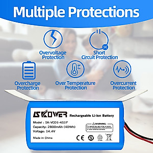 SKOWER 14.4V 2800mAh Replacement Battery Compatible with Coredy R300 500 550+ R650 R3500 R3500S X500 Amarey A900 Goovi D380 C800 Shark RV750 Eufy RoboVac 11S Robot Vacuum Battery