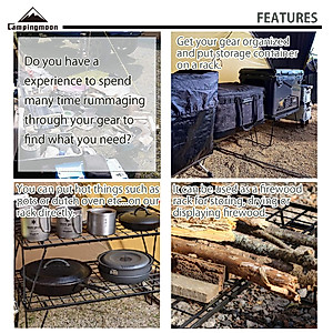 camping moon 2Pcs Outdoor Folding Multipurpose Storage Rack with Carrying Bag, Steel Plating Black T-230-2T