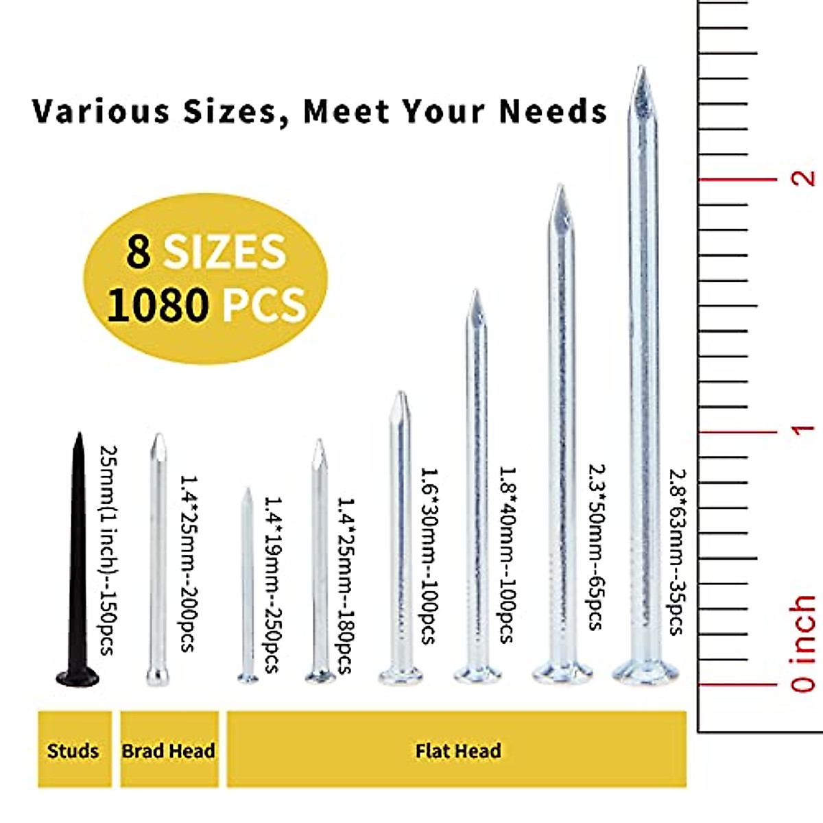 Maexxna 1080pcs Nail Assortment Kit, Small Nails, Nails, Nails for Hanging Pictures, Picture Hanging Nails, Finishing Nails, Hanging Nails, Picture Nails, Wall Nails for Hanging, Pin Nails