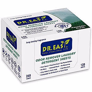 DR.EASY Odor Remover Laundry Detergent Sheets 240 loads Mountain Fresh,Easy To Carry Great For Travel,safe for pets,No mess No Dyes biodegradable formula