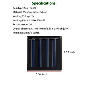 10Pcs 2V 100mAh 0.2W 40X40mm Micro Mini Power Small Solar Cell Panel Module for DIY Solar Light Phone Charger Toy Flashlight Power Bank