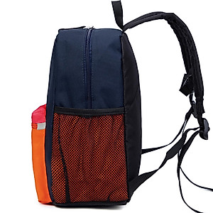 HawLander Preschool Kids Backpack 12 Inch, Toddler Backpacks for Boys with Chest Strap, Navy Orange