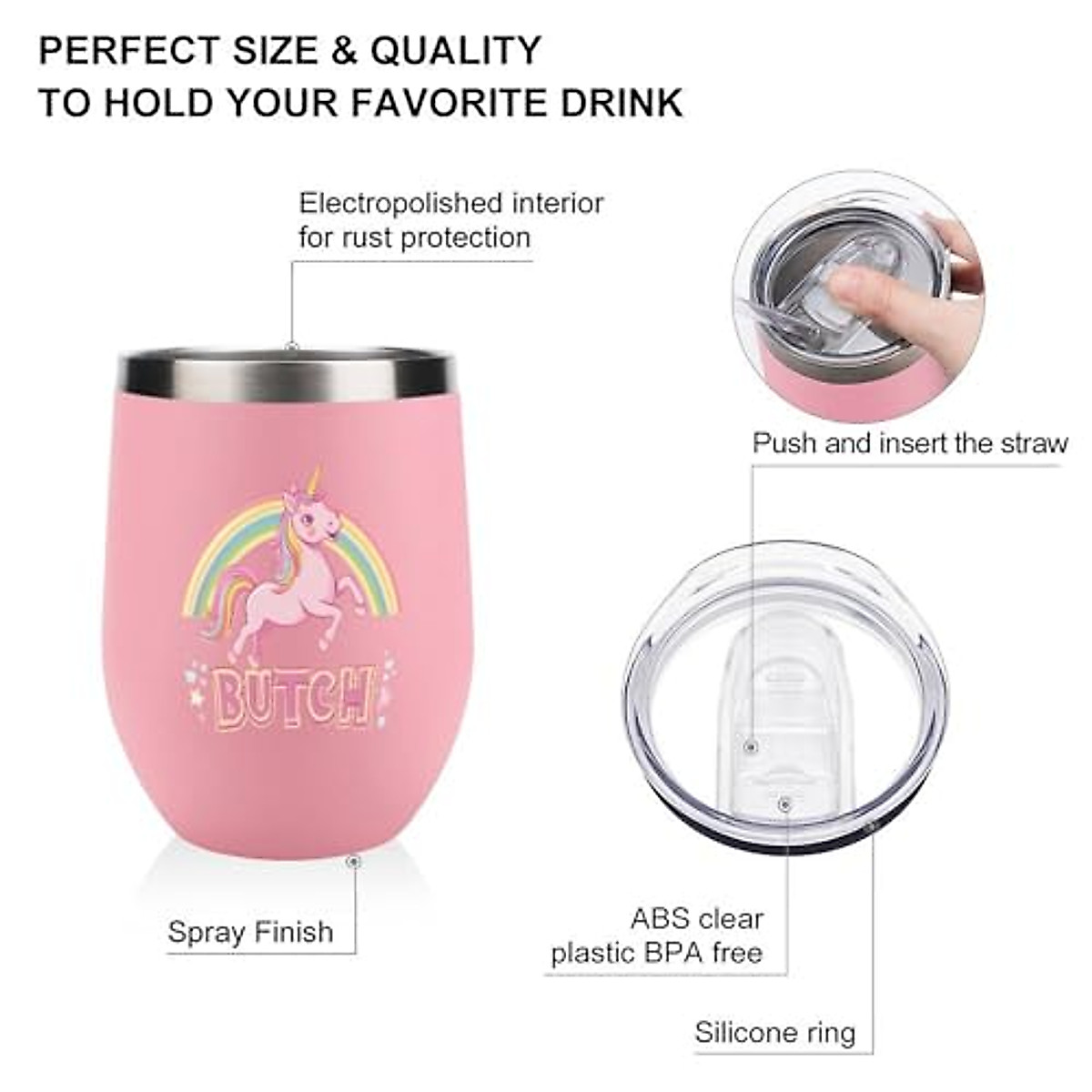 Butch Funny Wine Tumbler 12 Oz Stainless Steel Insulated Mug Double Wall Water Cup with Lid