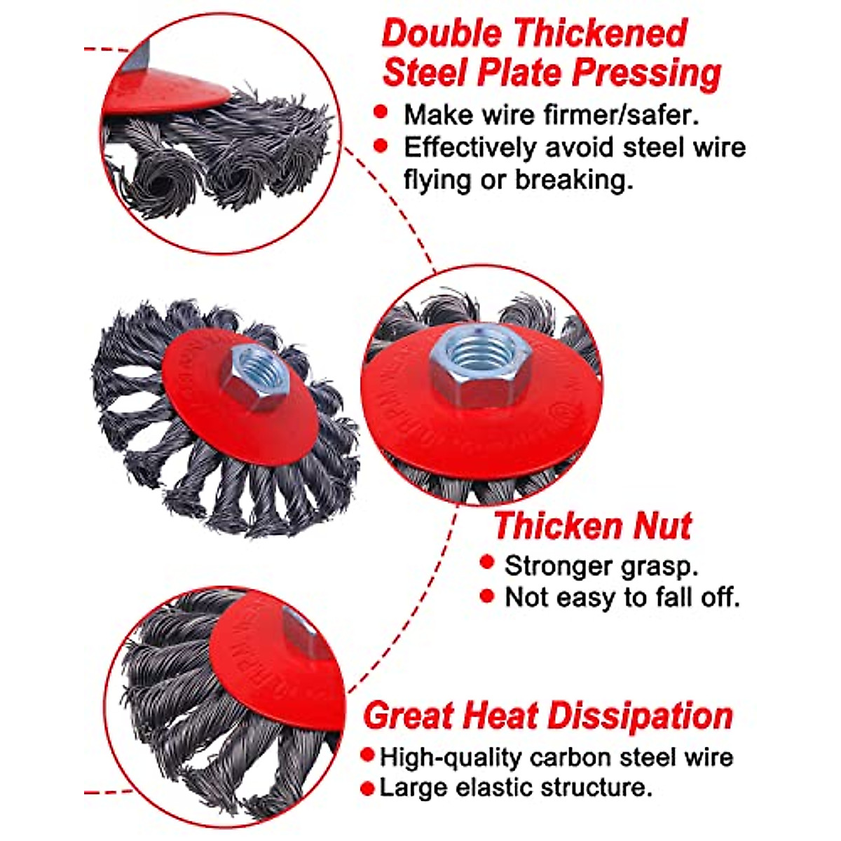 Rocaris 6 Pack Wire Wheel Cup Brush, 3 & 4 Inch Twisted Knotted & Coarse Crimped Cup Brush for Angle Grinders, 5/8 -11 Inch Threaded Arbor