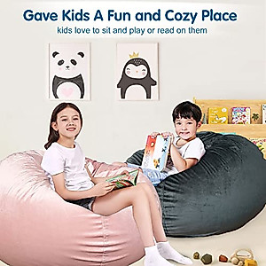 Lukeight Stuffed Animal Storage Bean Bag Chair for Kids and Teens Without Filling, Zipper Storage BeanBag Cover for Organizing Stuffed Animal, Luxury Velvet Bean Bag Chair Cover (No Beans) X-Large