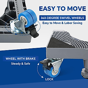 MYFULLY Adjustable Movable Furniture Dolly Roller Base with 4×2 Locking Rubber Swivel Wheels and 4 Strong Feet, Multi-Functional Mobile Stand for Dryer, Washing Machine and Refrigerator (Grey)