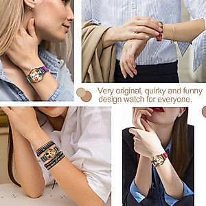 AstraMinds Mother Gift Watches for Women - Boho Hippie Ladies Watches, PU Leather Woven Rainbow Watch for Women, Colourful Women's Wrist Watches, Gifts for Women (Warm Red)