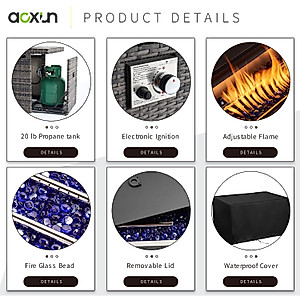 Aoxun Propane Fire Pit Table, 44 in CSA Propane Fire Table Rectangular, 50,000 BTU Auto Ignition Gas Fire Pit for Outside Patio Deck, Oxford Cover, Grey Wicker